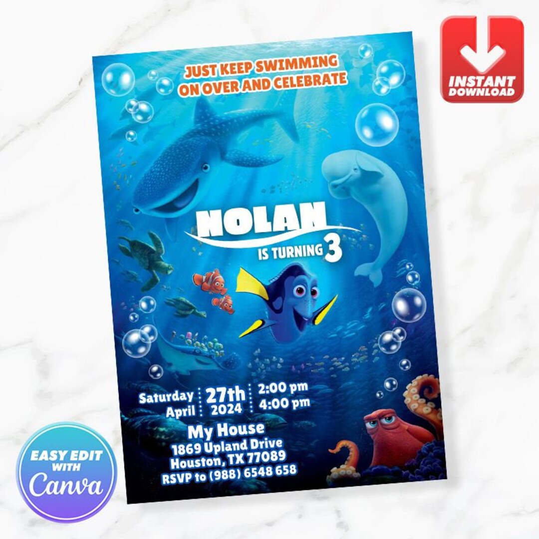 Finding Dory Birthday Invitation Nemo Birthday Invite Editable Template ...