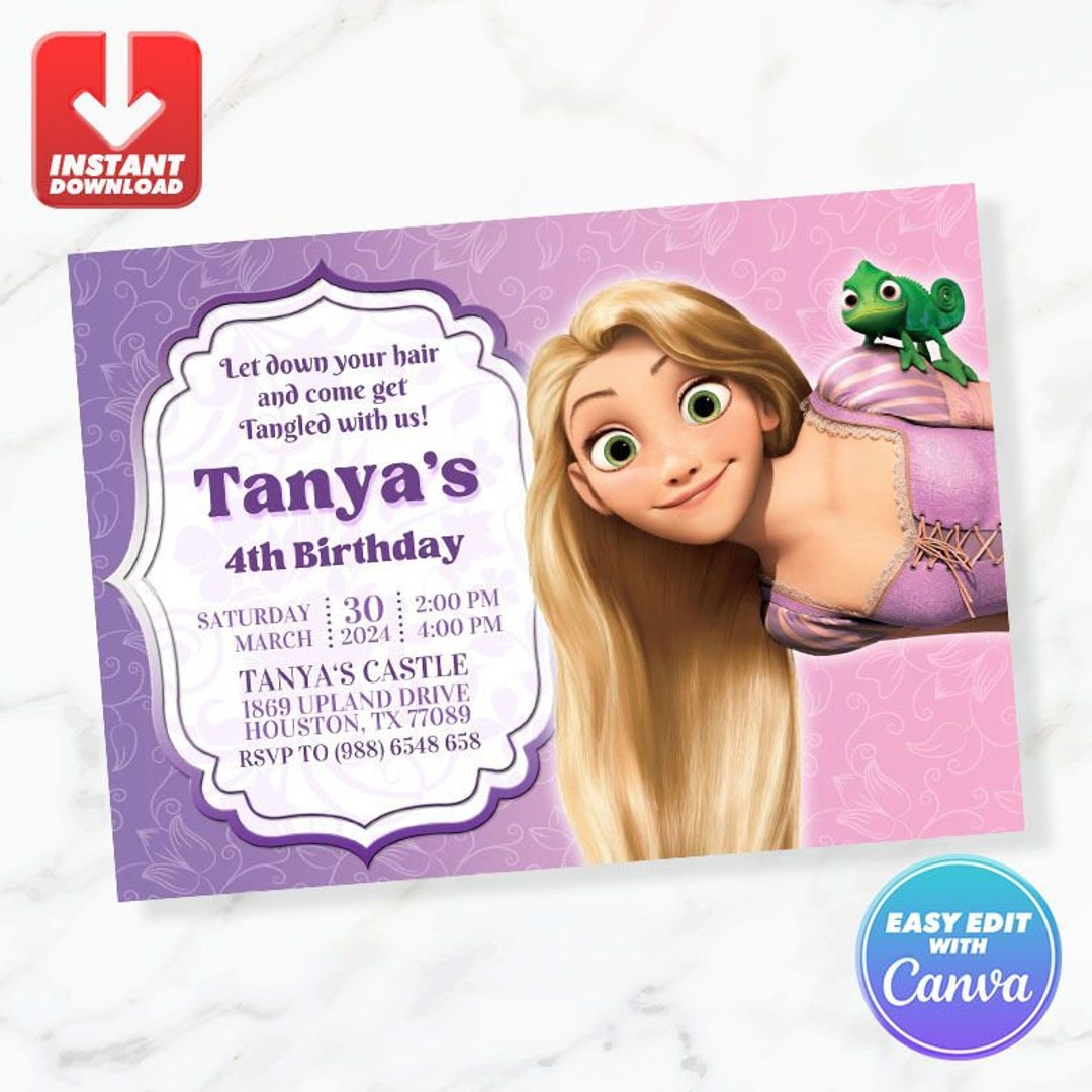 Tangled Birthday Invitation Tangled Birthday Invite Editable Template ...