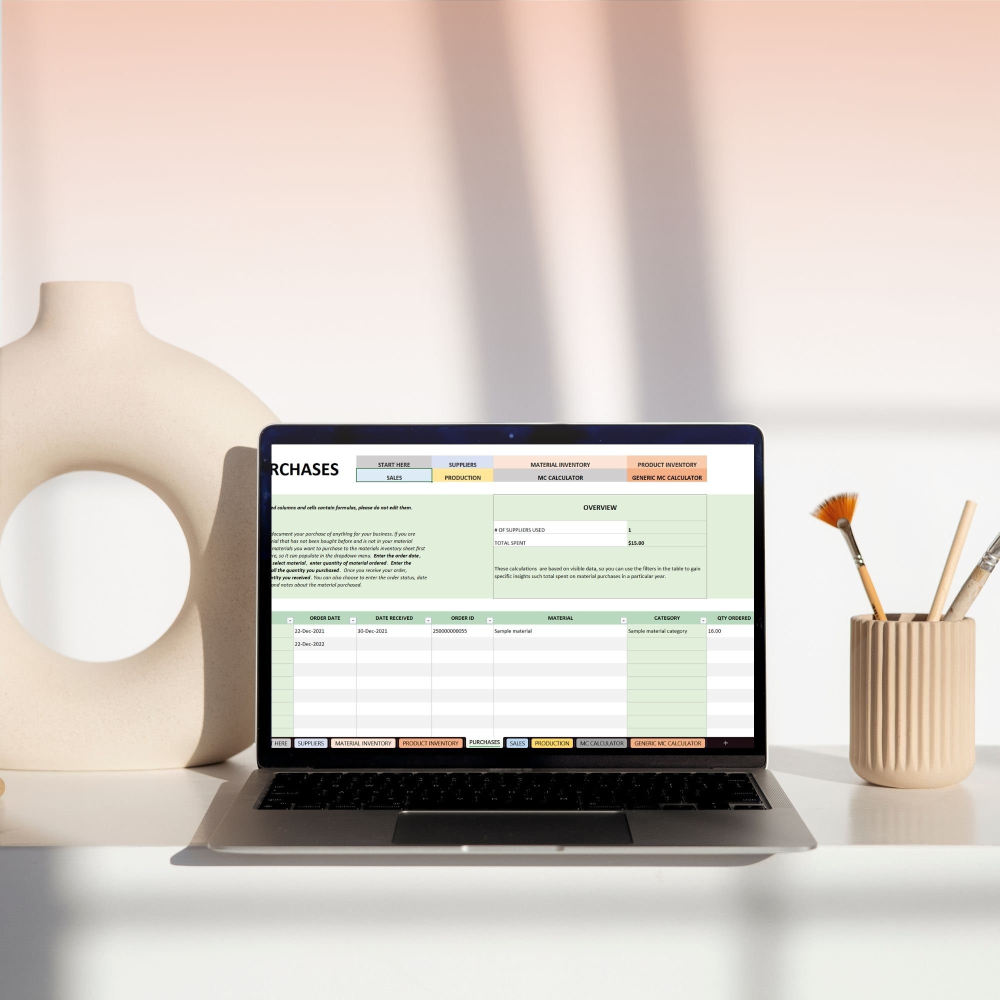 Inventory Tracker MS Excel Spreadsheet for Handmade Small Business With ...