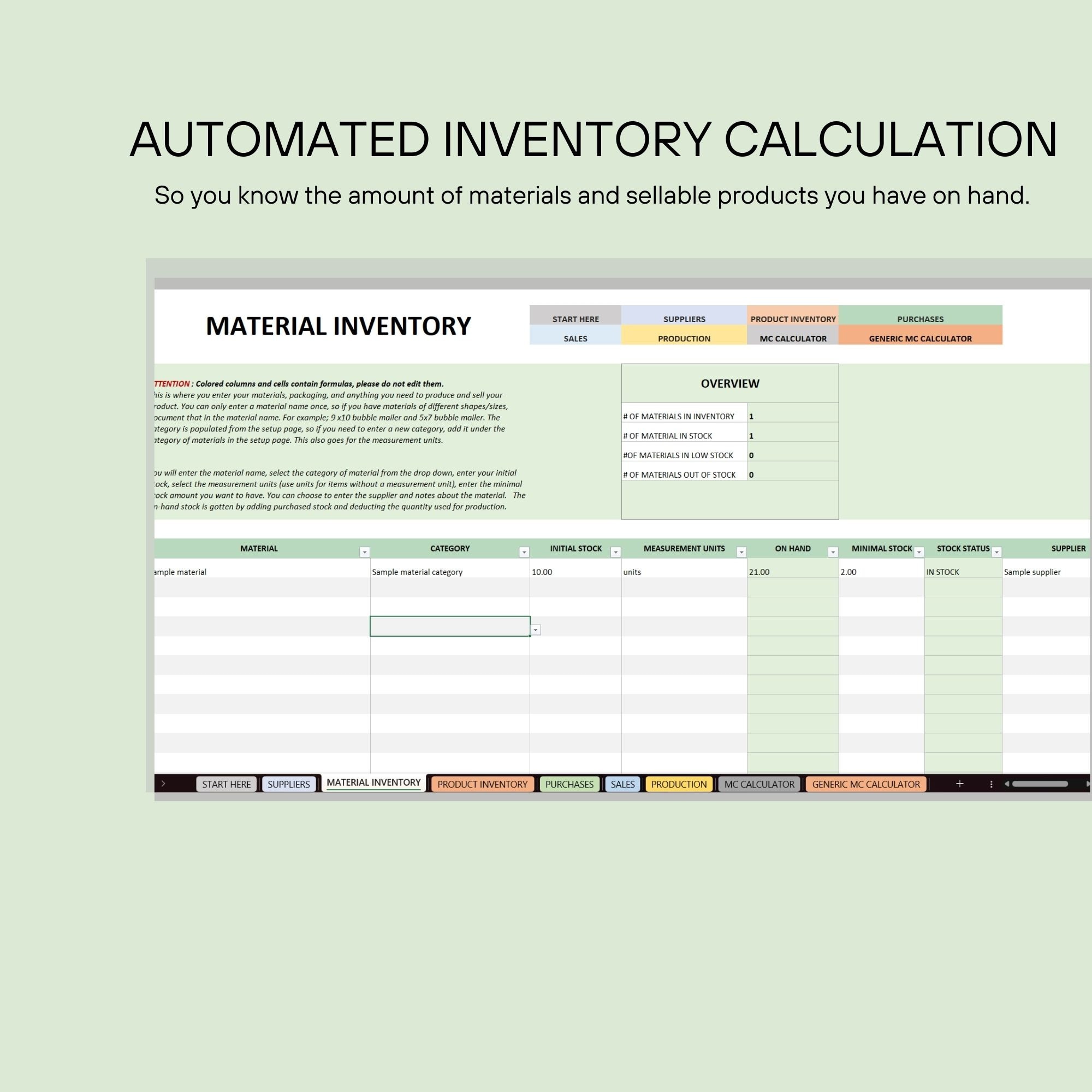 Inventory Tracker MS Excel Spreadsheet for Handmade Small Business With ...