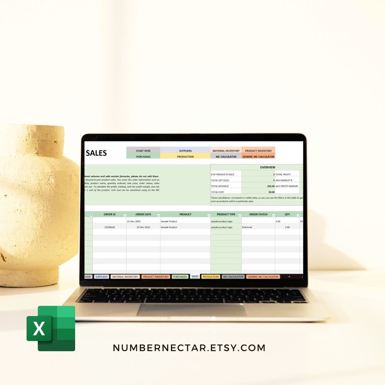 Inventory Tracker MS Excel Spreadsheet for Handmade Small Business With ...