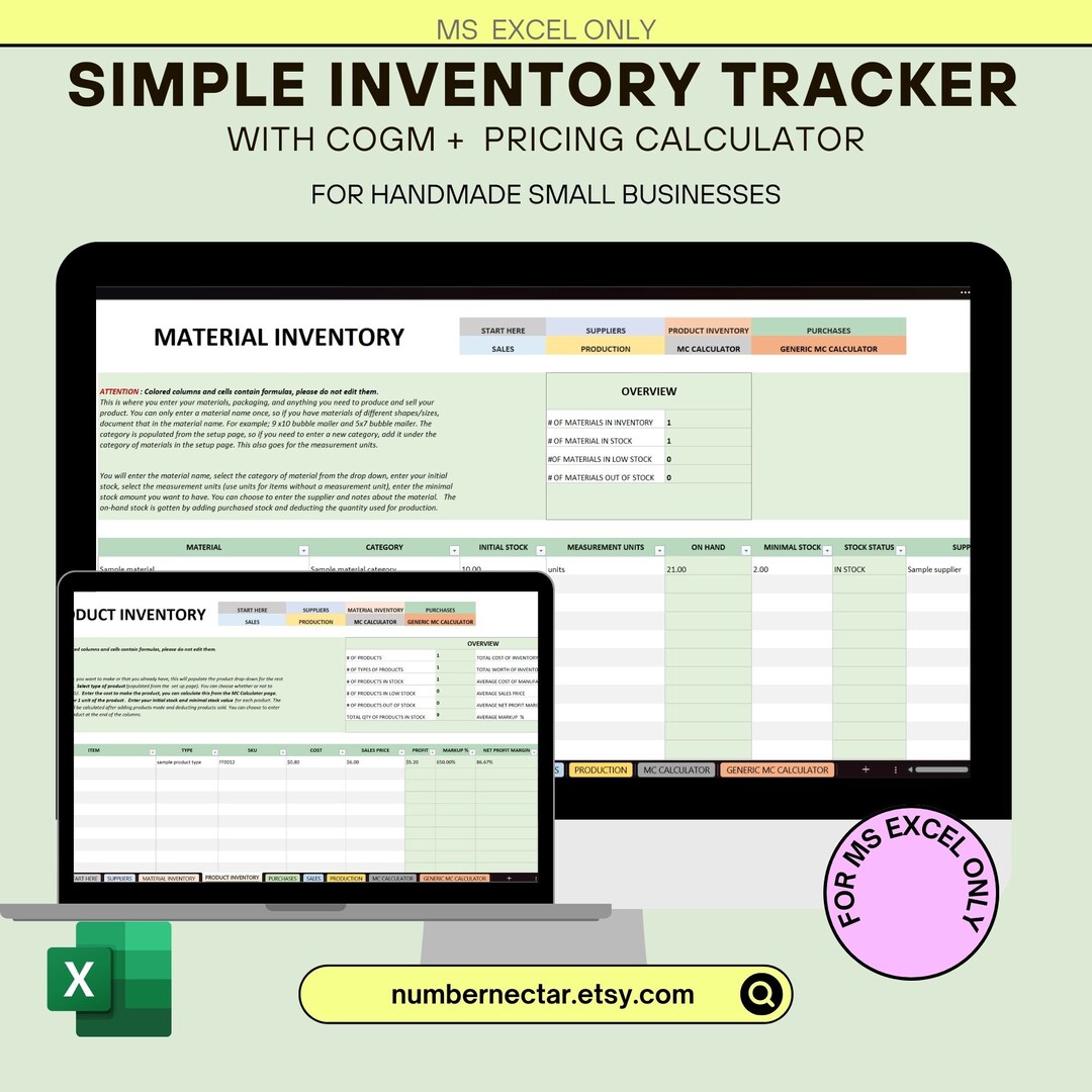 Inventory Tracker MS Excel Spreadsheet for Handmade Small Business With ...