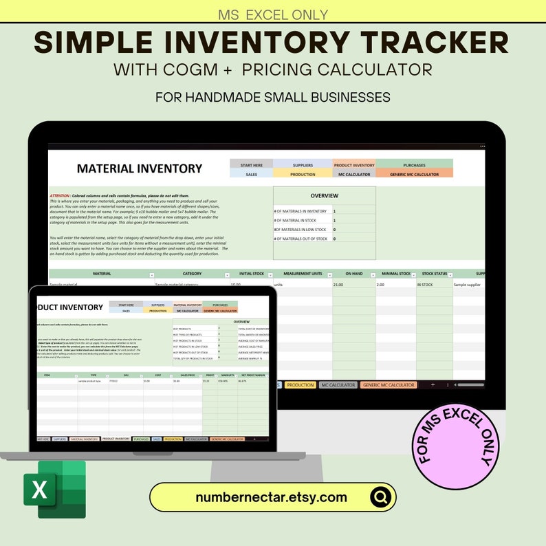 Inventory Tracker MS Excel Spreadsheet for Handmade Small Business With ...