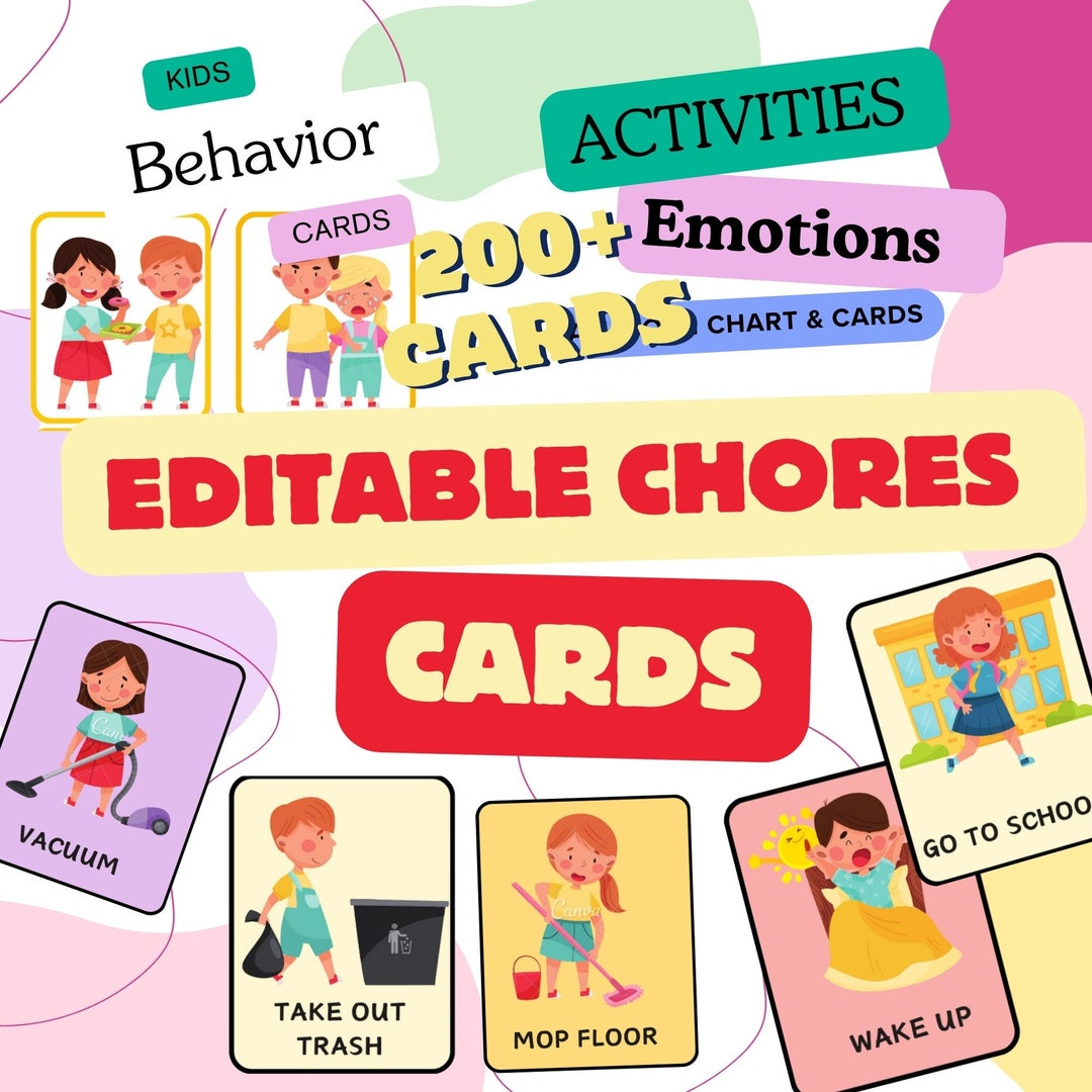 Editable Kids Chore Chart Kids Routine Cards Kids Reward Chart Cleaning ...