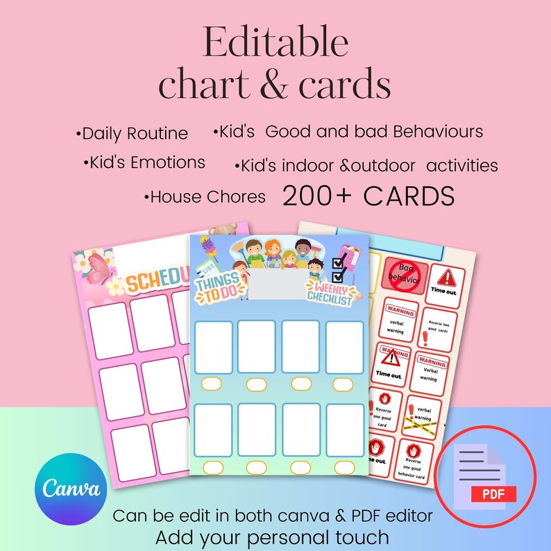 Editable Kids Chore Chart Kids Routine Cards Kids Reward Chart Cleaning ...
