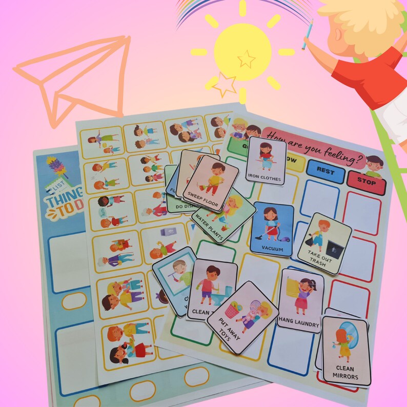 Editable Kids Chore Chart Kids Routine Cards Kids Reward Chart Cleaning ...