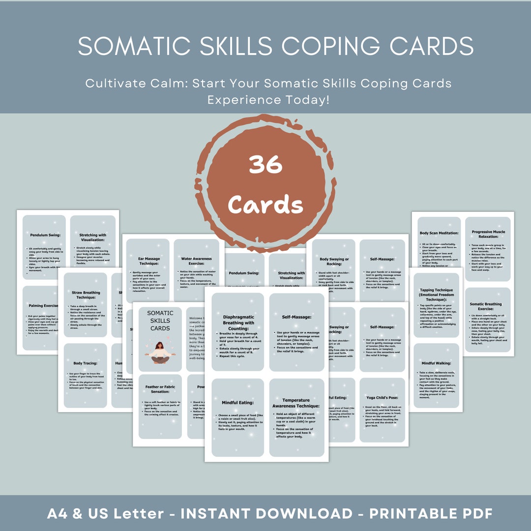 36 Somatic Therapy Coping Skill Cards For Nervous System Regulation