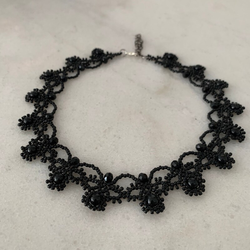 Black Beaded Necklace - Etsy