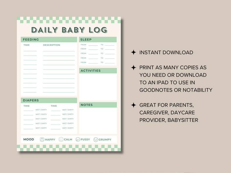 Daily Baby Log | Printable Daily Baby Tracker Pdf | Track Baby Feedings ...