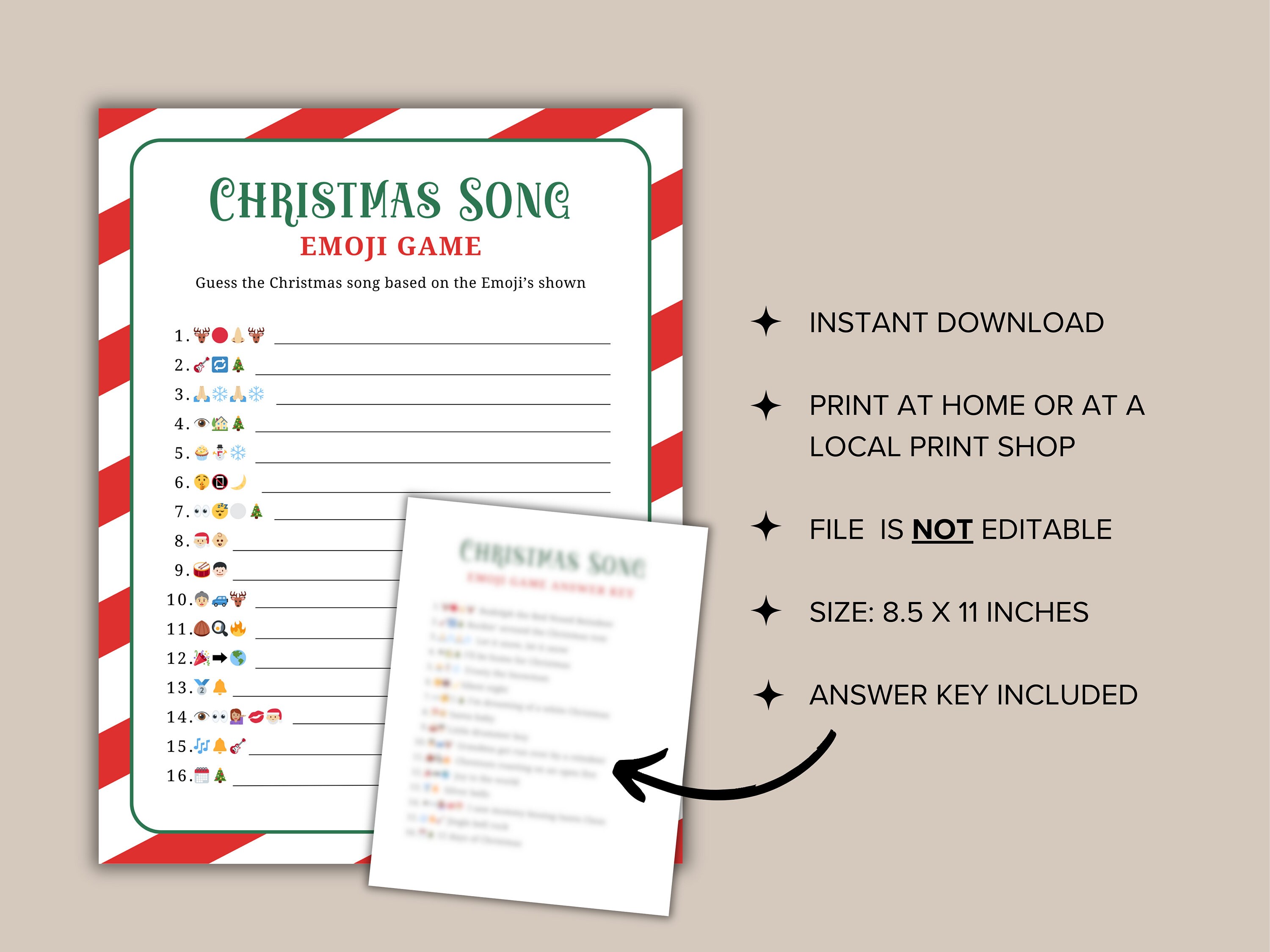Christmas Songs Emoji Game Instant Download Printable Christmas Game ...