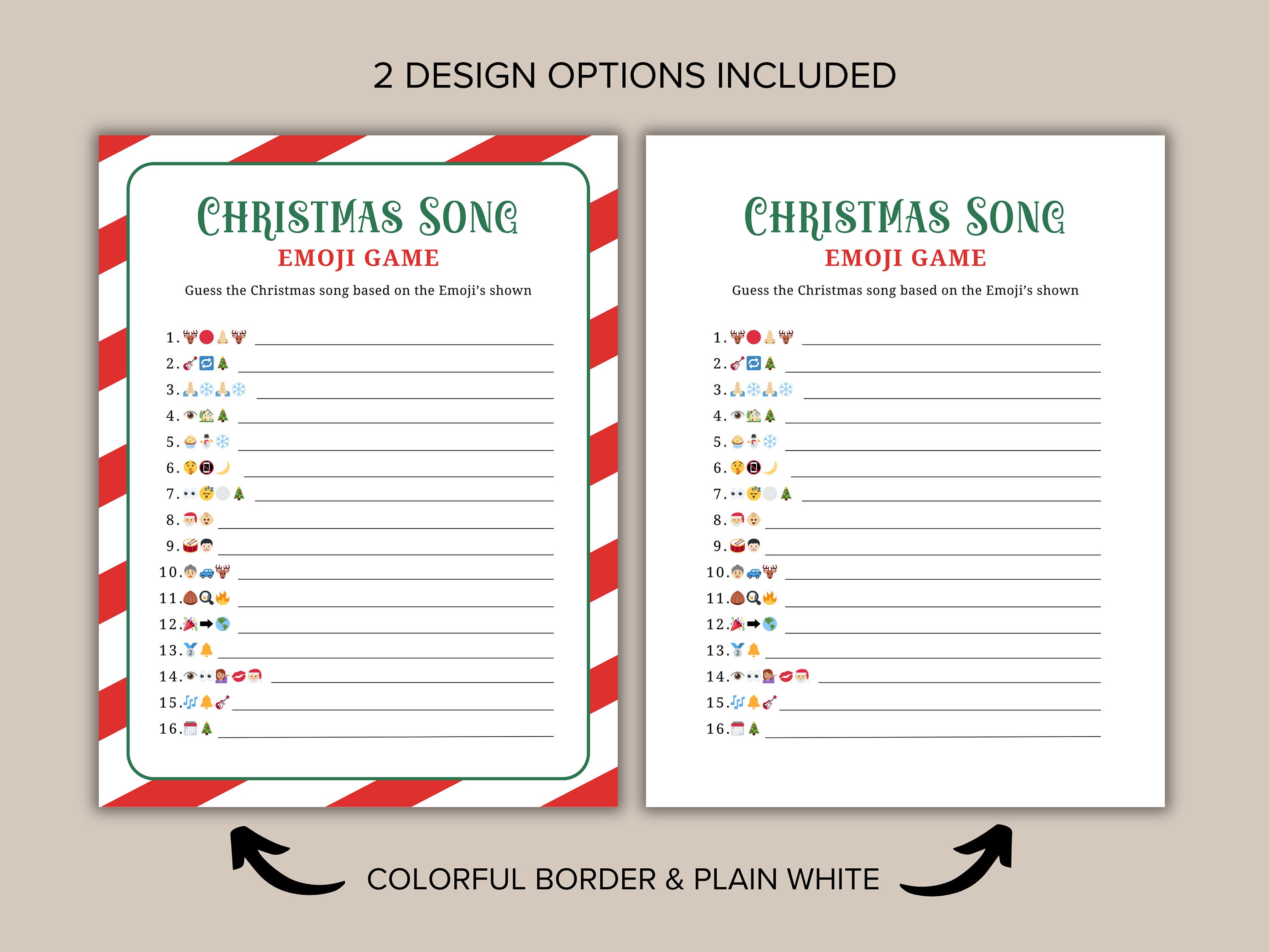 Christmas Songs Emoji Game Instant Download Printable Christmas Game ...