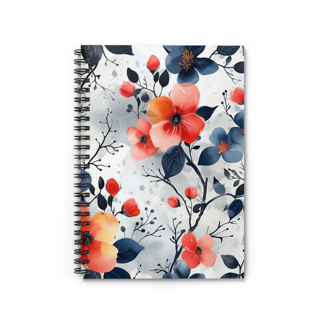Red and Blue Watercolor Flowers Notebook Ruled Line - Etsy