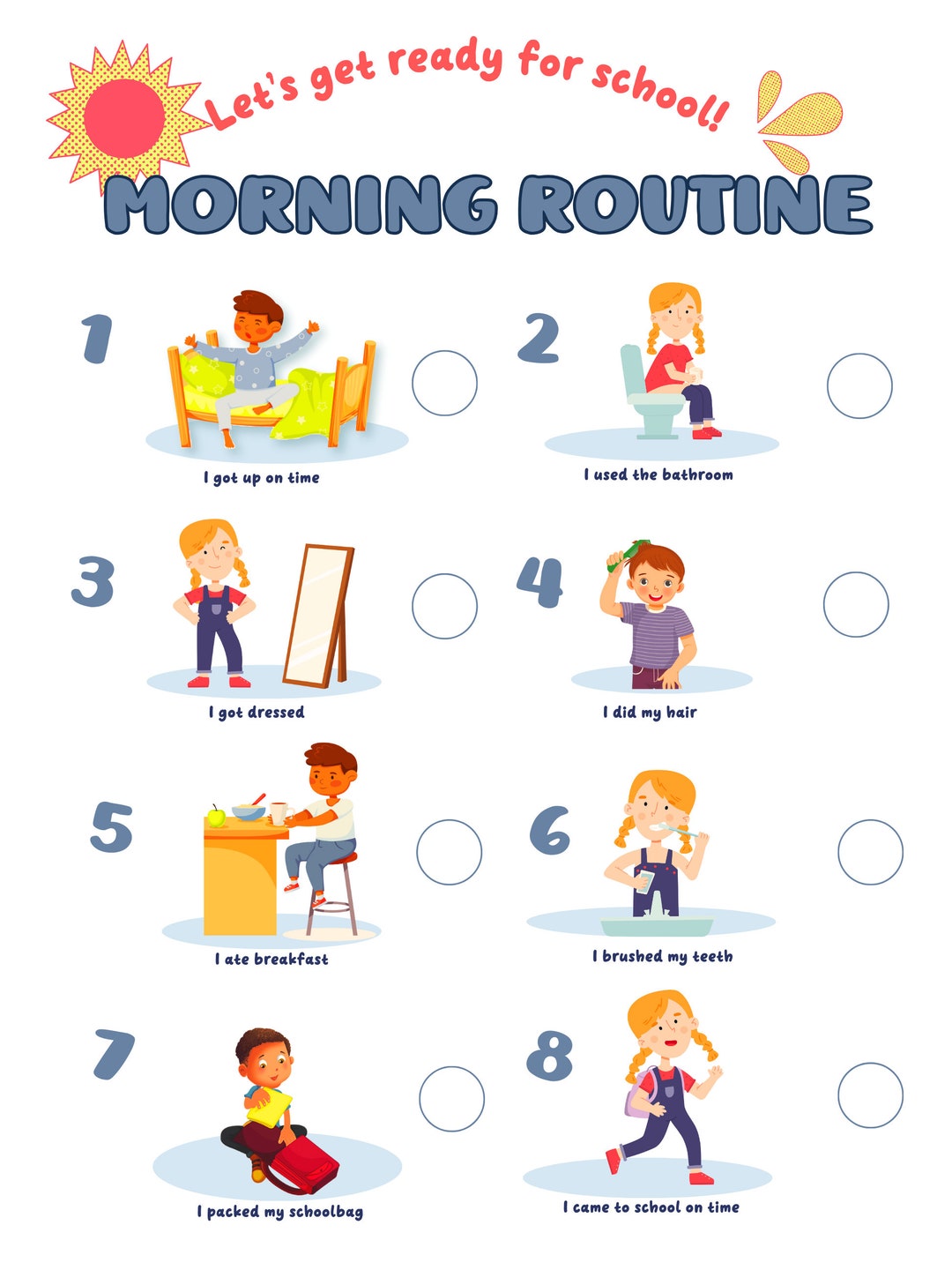 Morning Routine for Children Checklist Ready for School - Etsy