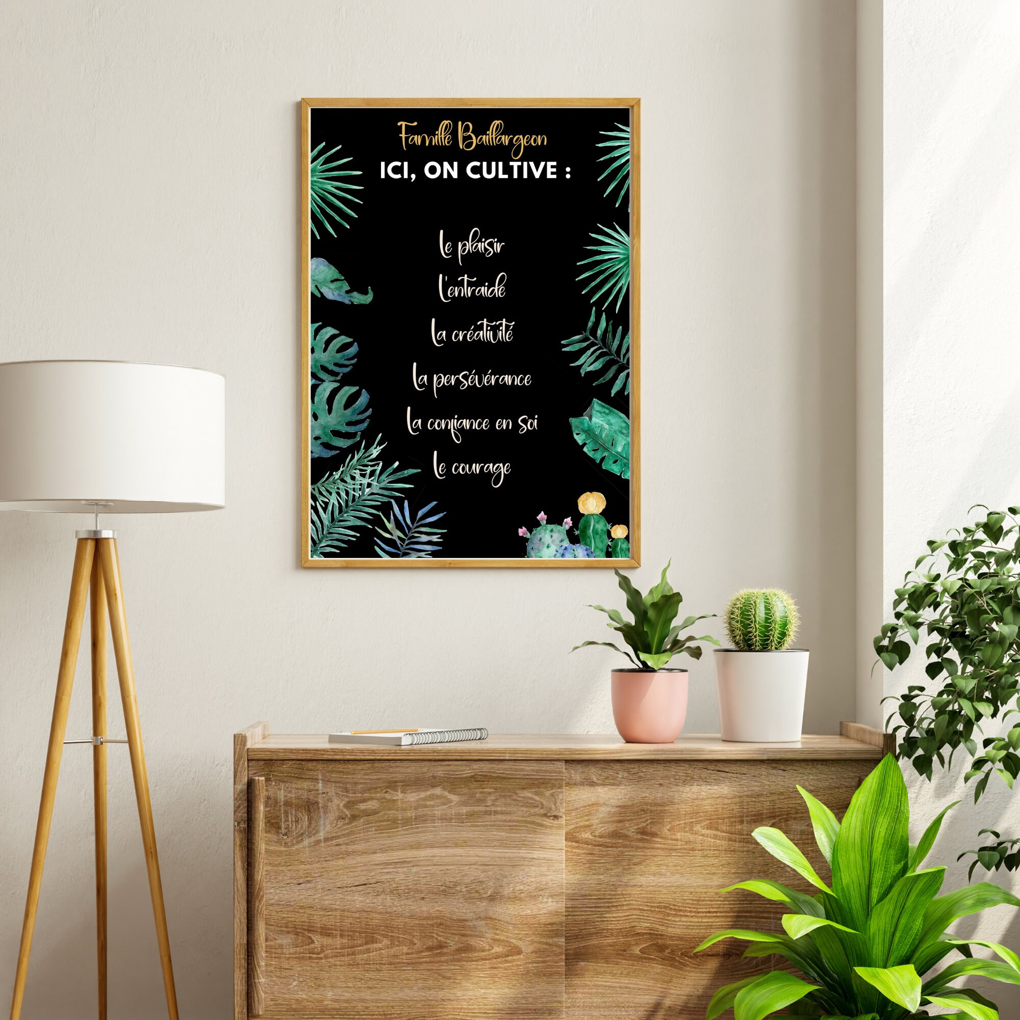 Family Values Poster, Editable Wall Art, Tropical and Black Charter of ...