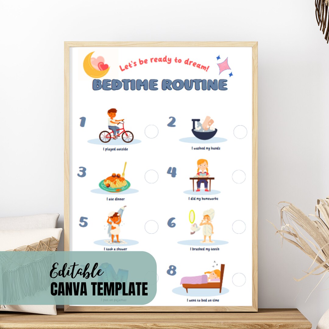 Bedtime Routine for Kids, Editable Kids Routine, Checklist for Children ...
