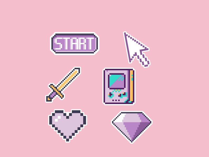 Cutsie Gamer Pixel Art Sticker Printables X4 Colors PNG Downloadable ...