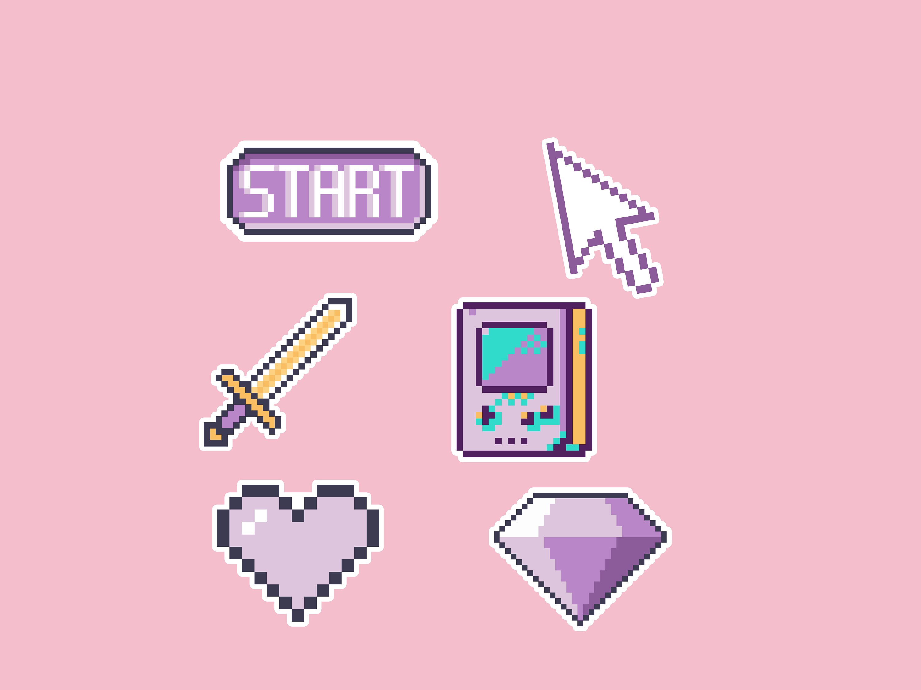 Cutsie Gamer Pixel Art Sticker Printables X4 Colors | PNG Downloadable ...