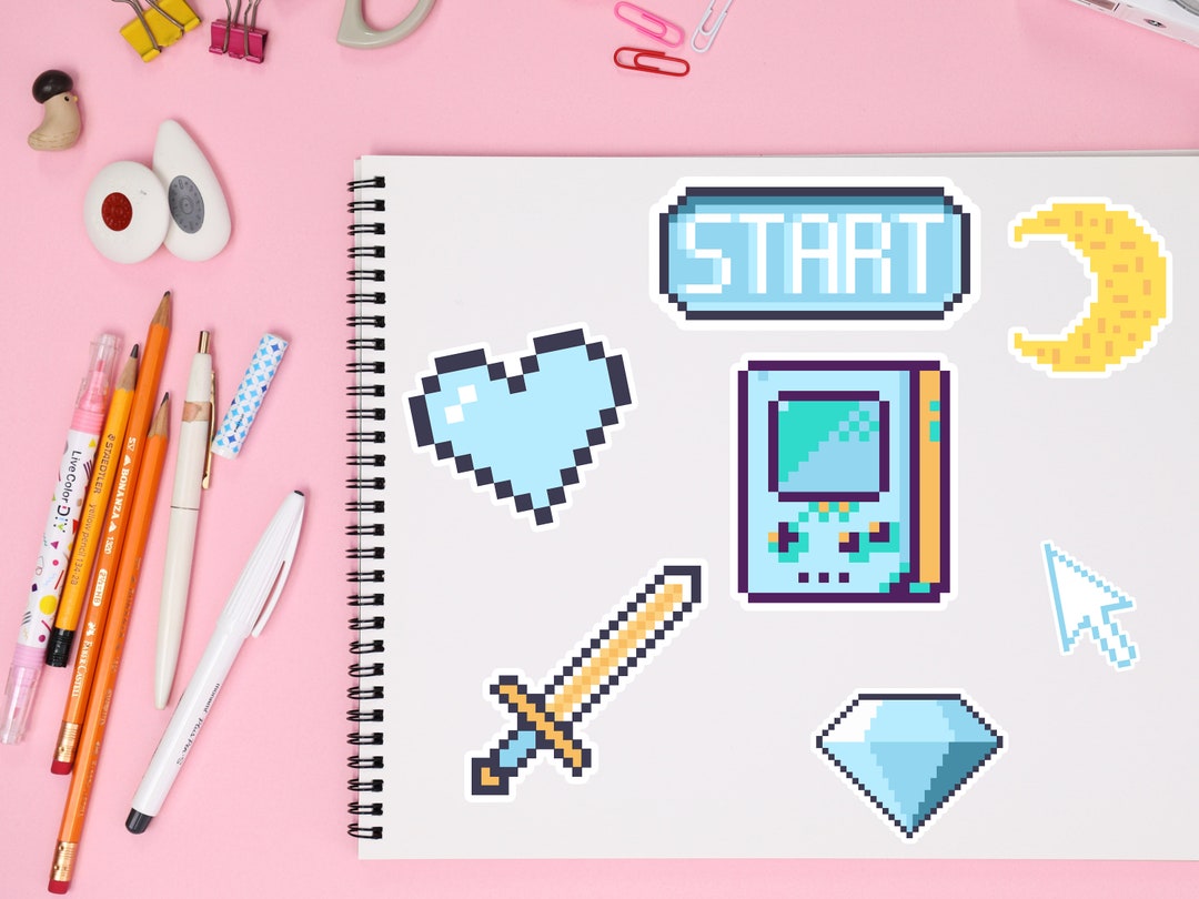Cutsie Blue Gamer Pixel Art Sticker Printables | PNG Downloadable ...