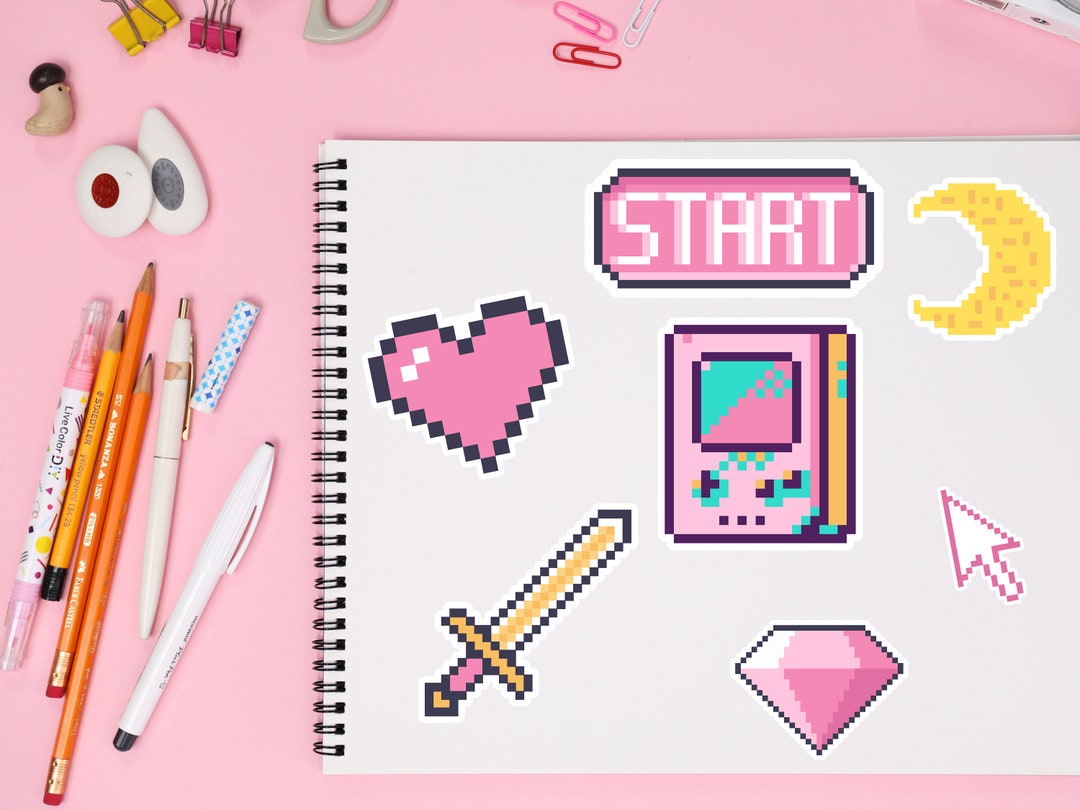 Cutsie Pink Gamer Pixel Art Sticker Printables | PNG Downloadable ...
