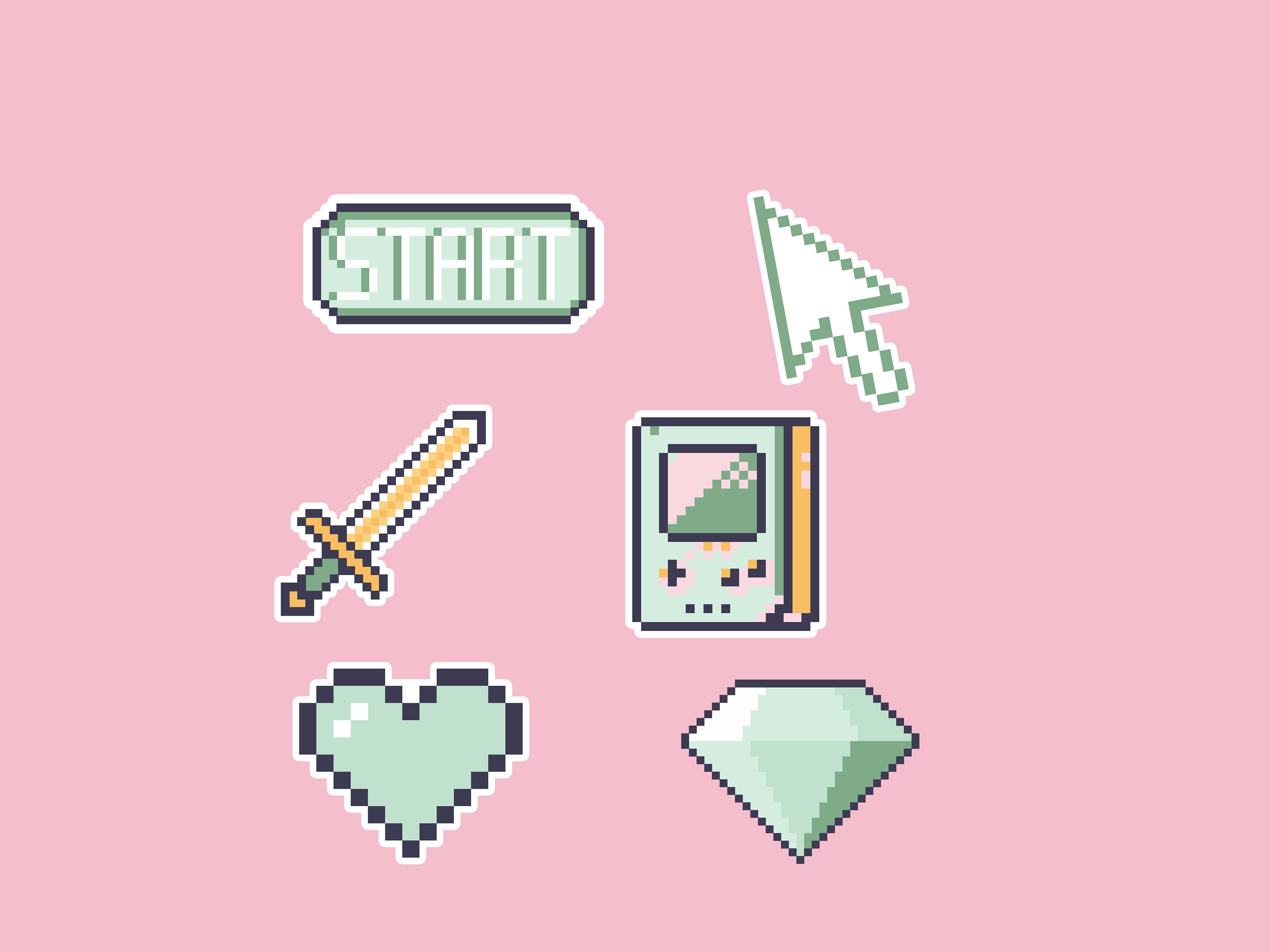 Cutsie Gamer Pixel Art Sticker Printables X4 Colors | PNG Downloadable ...