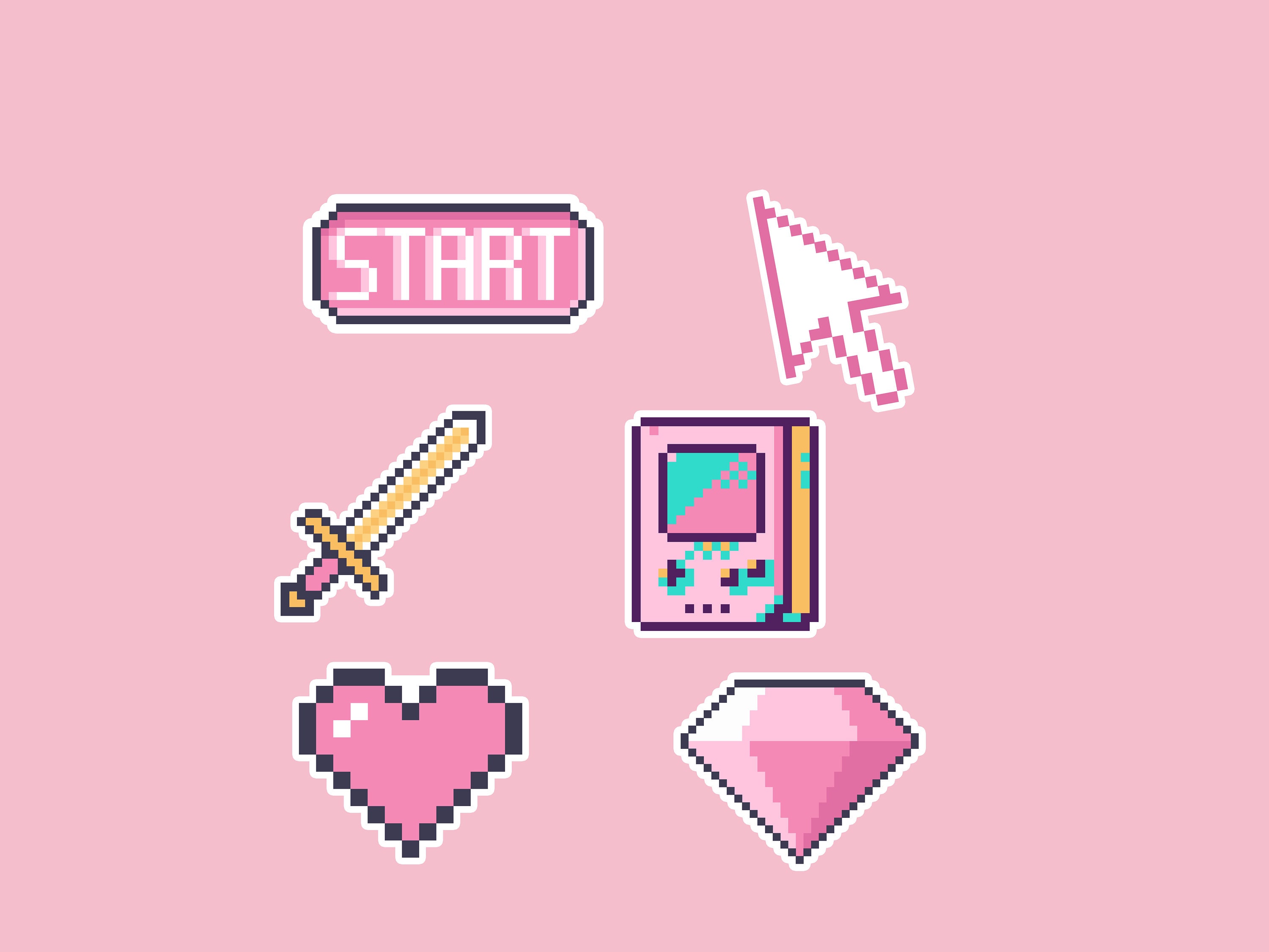 Cutsie Gamer Pixel Art Sticker Printables X4 Colors PNG Downloadable ...