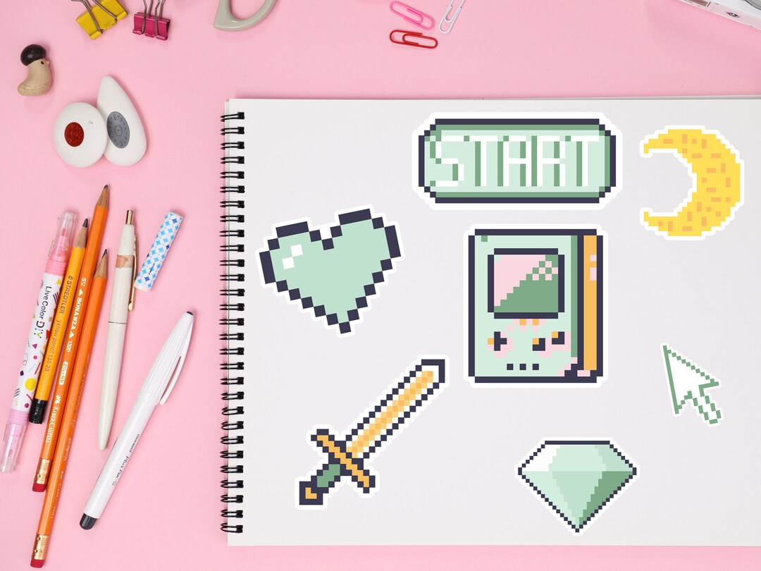Cutsie Green Gamer Pixel Art Sticker Printables | PNG Downloadable ...