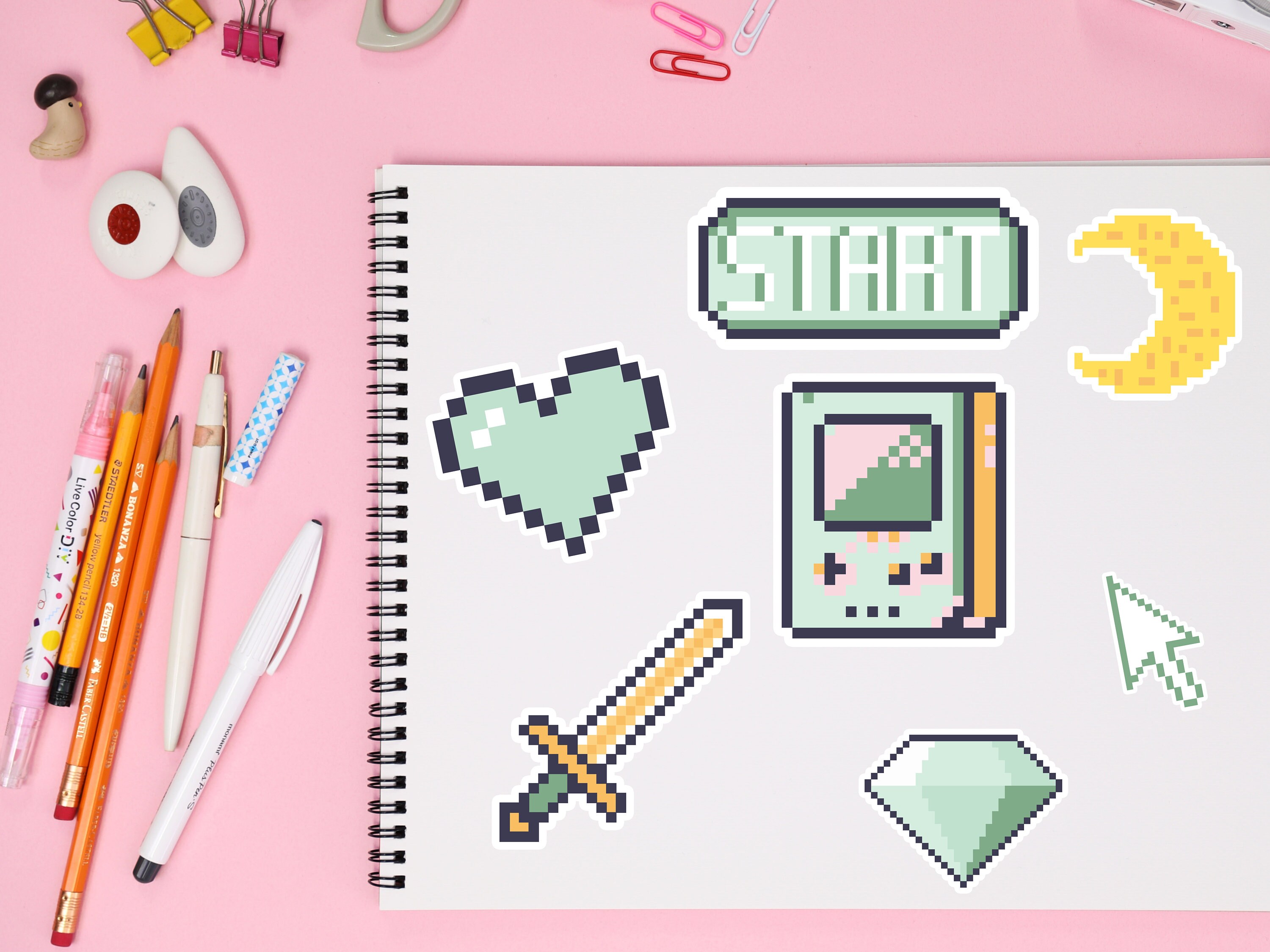 Cutsie Green Gamer Pixel Art Sticker Printables | PNG Downloadable ...