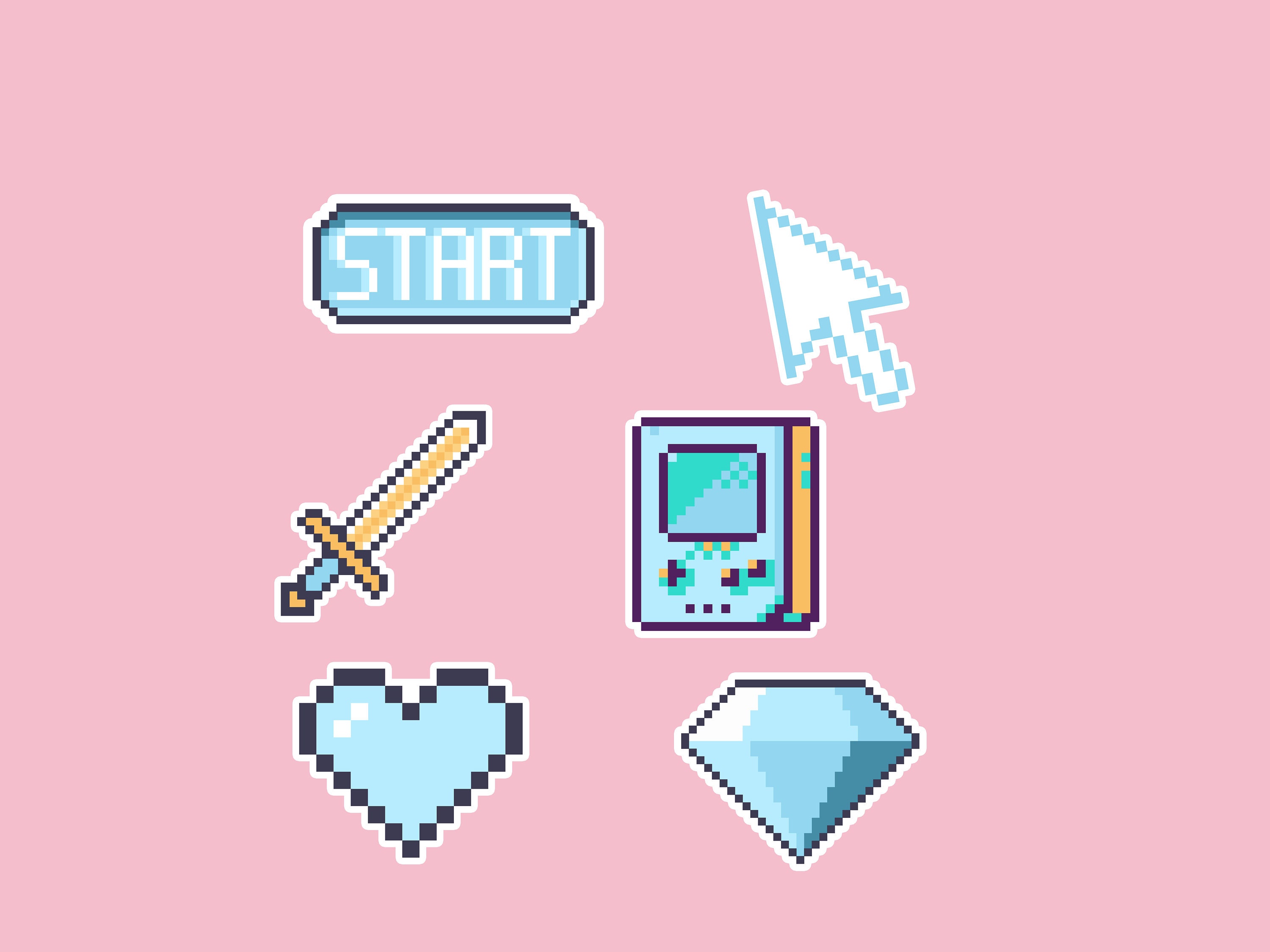 Cutsie Gamer Pixel Art Sticker Printables X4 Colors PNG Downloadable ...
