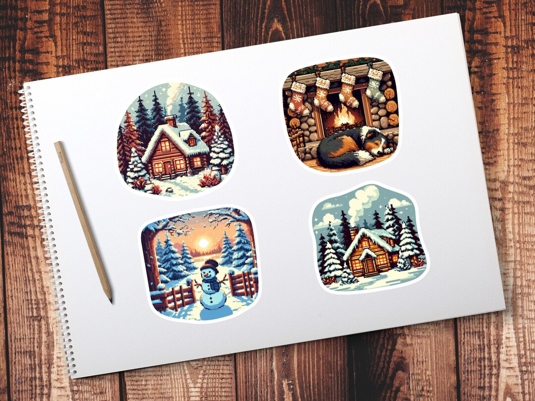 Cozy Winter Pixel Art Printable Stickers | Cottage Core | PNG Scrapbook ...