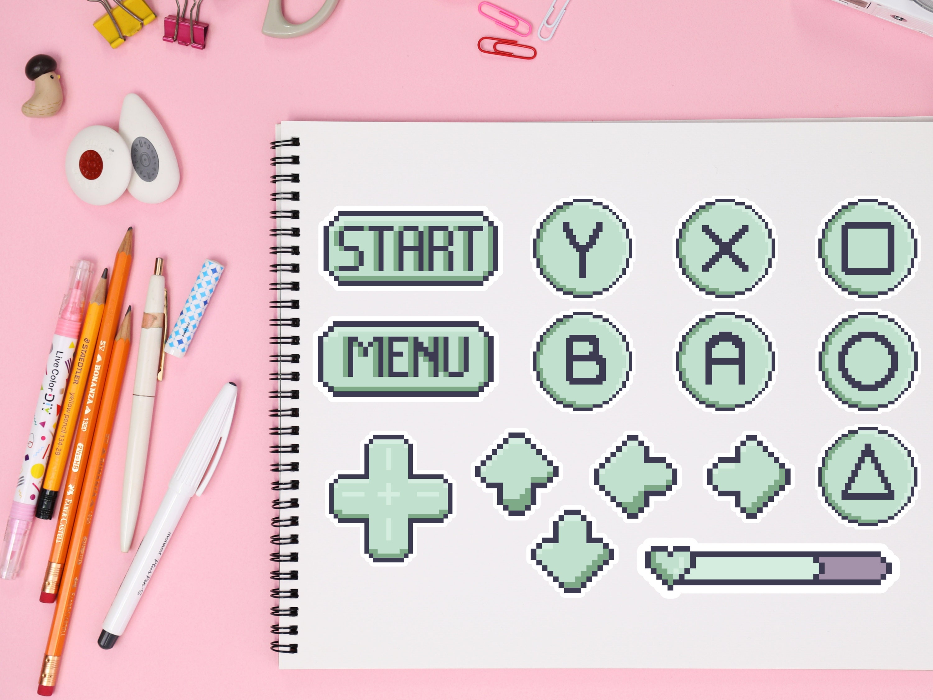 Pixel Art Green Controller Buttons PNG Downloadable Sticker Prints ...