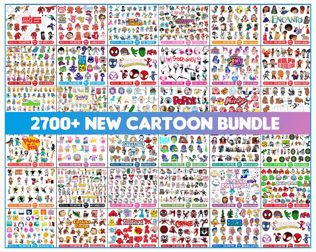 New Cartoon Characters Mega Bundle Svg, Cricut Printable Clipart ...