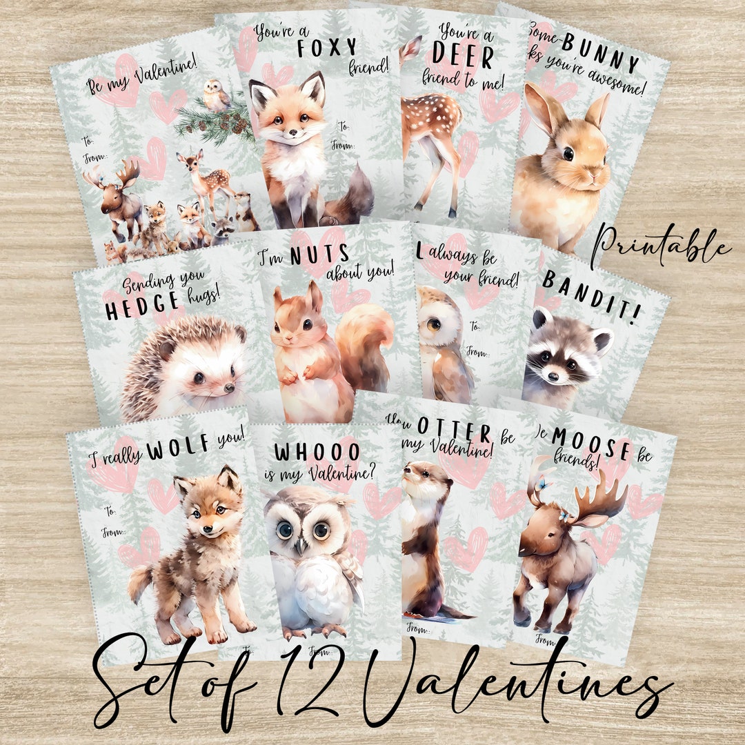 Valentine Cards | Valentines|class Valentines|woodland Animal ...