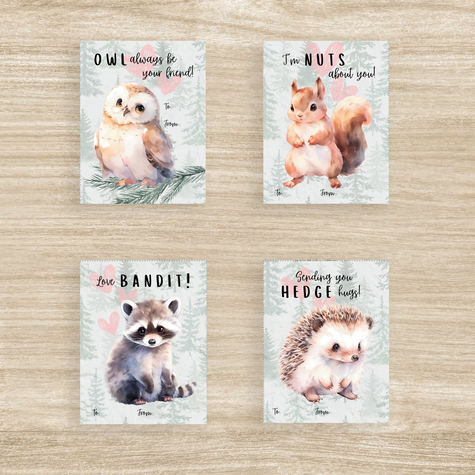 Valentine Cards | Valentines|class Valentines|woodland Animal ...