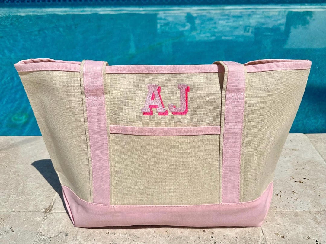 Shadow Initials Embroidered Heavy Canvas Tote Bag | Personalized ...
