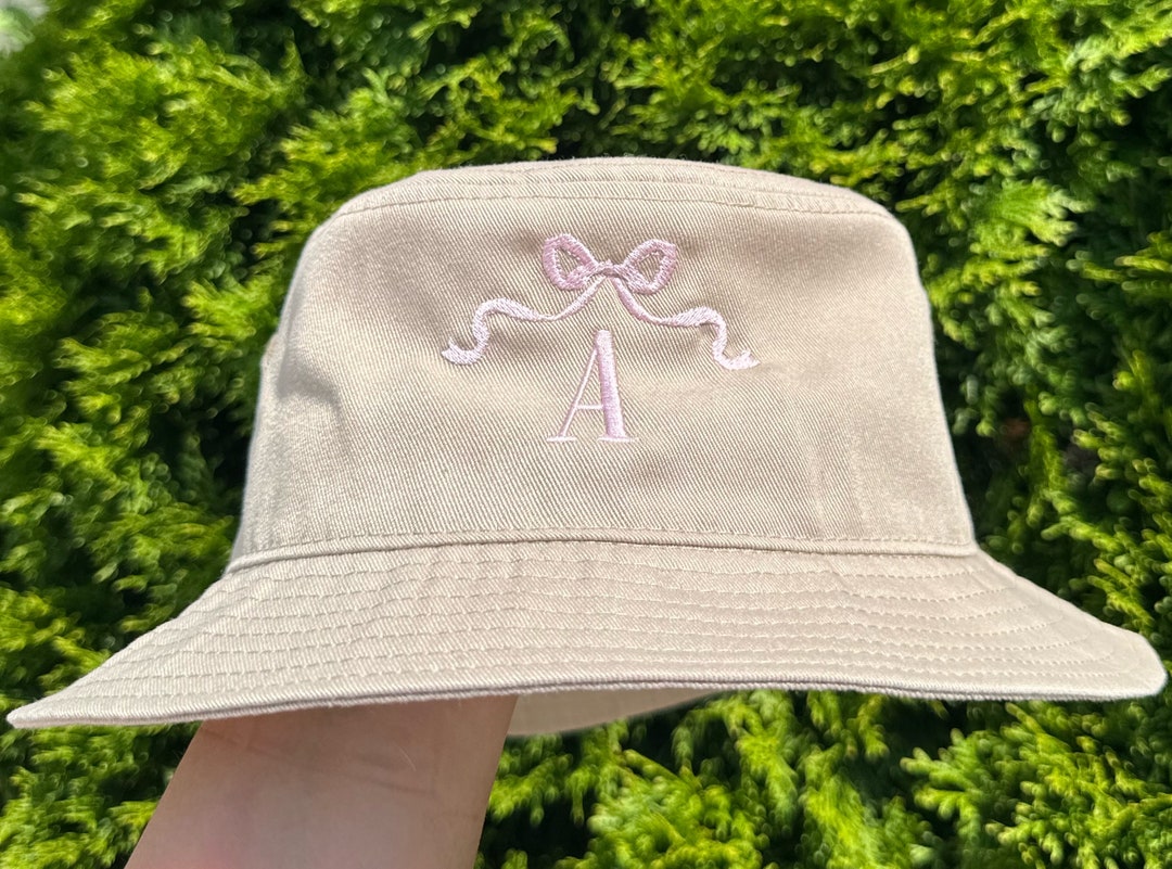 Personalized Monogram Bow Bucket Hat | Embroidered Dainty Bow Hat ...