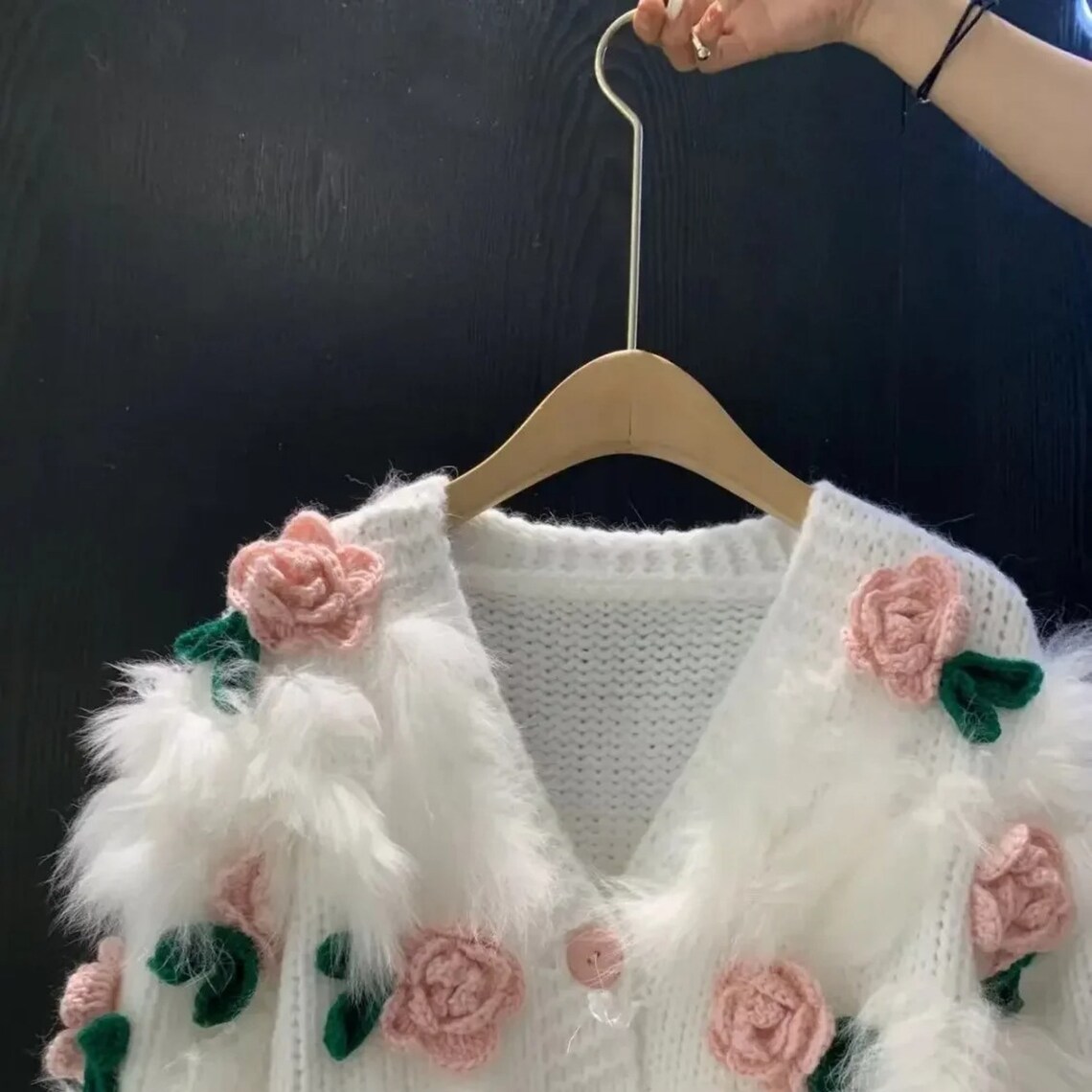 2024 New Season Women Embroidered 3D Rose Knitted Cardigan Autumn ...