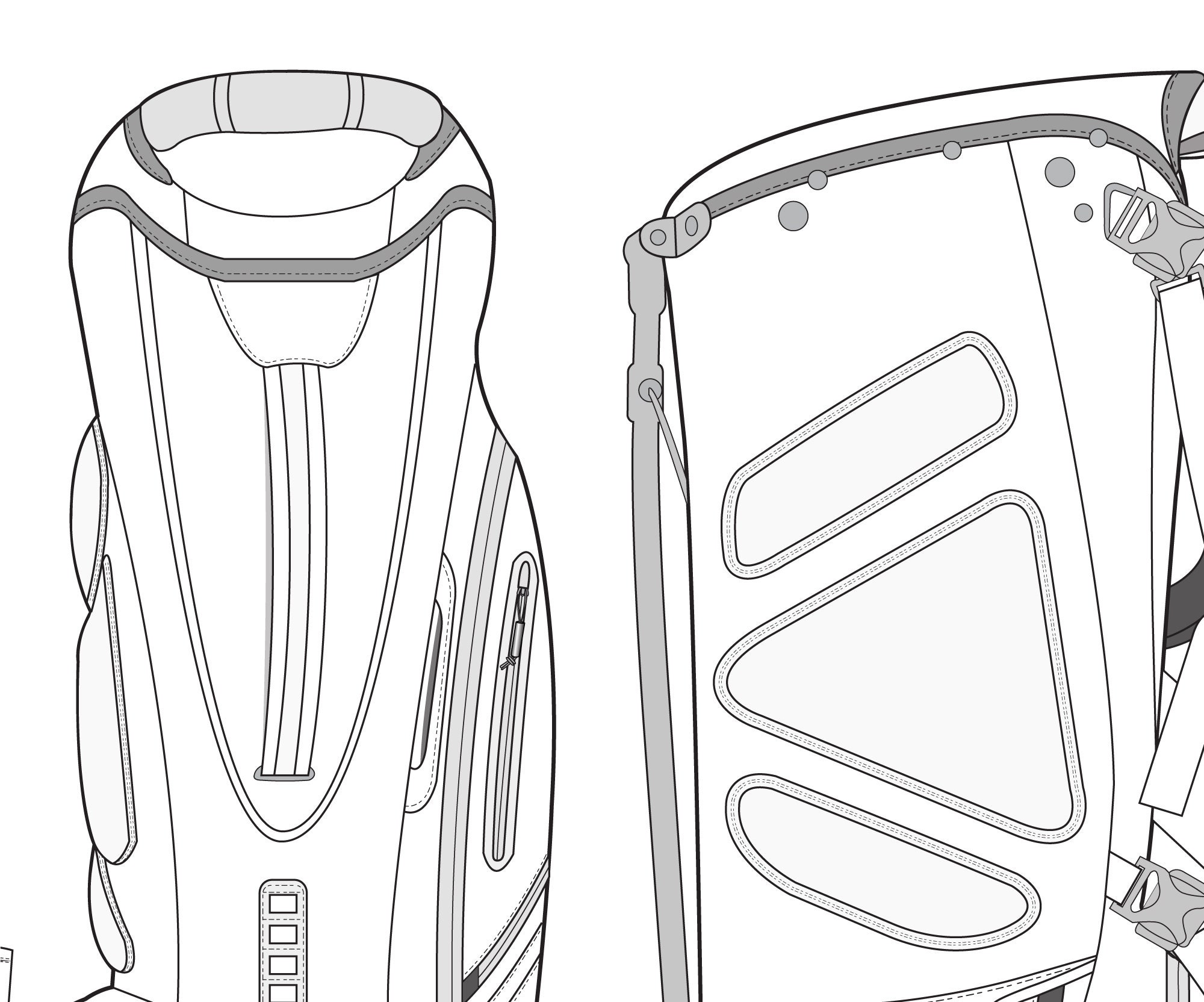 Golf Bag Technical Illustration Vector With Editable Features - Front ...
