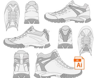 Editable Sneaker Technical Design Illustration Side Top Back Views - Etsy