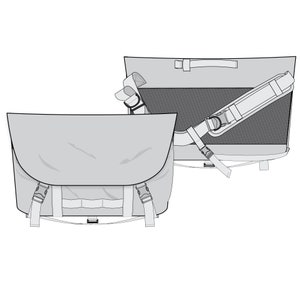 Editable Messenger Bag Vector Technical Illustration - Front, Back ...