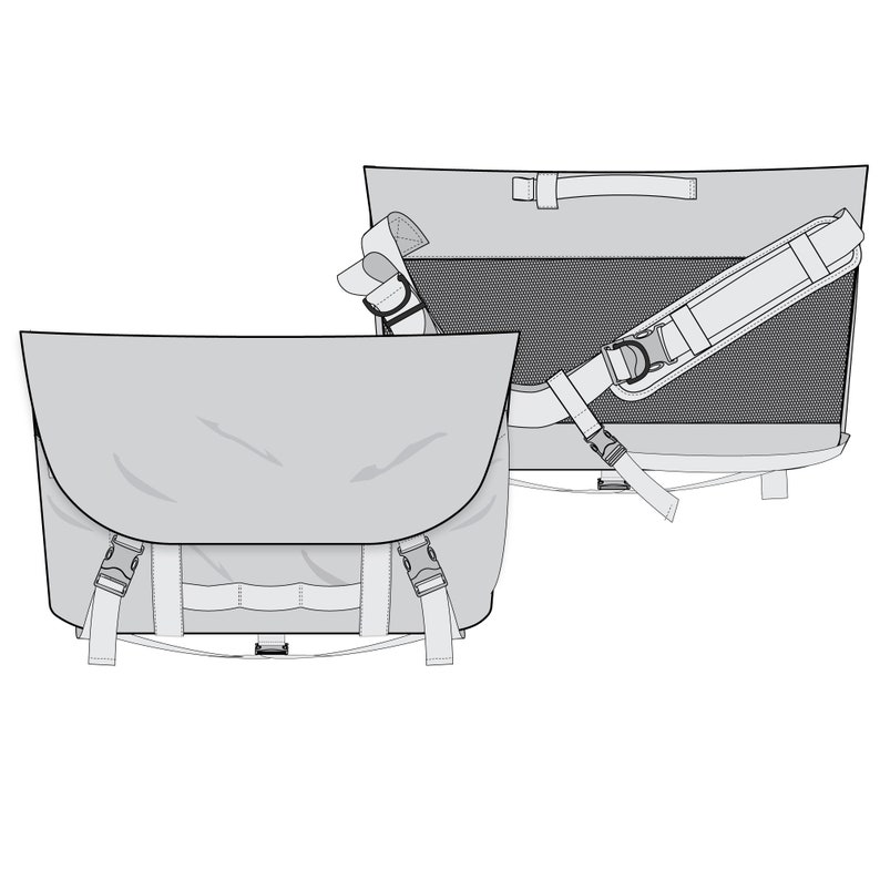 Editable Messenger Bag Vector Technical Illustration - Front, Back ...