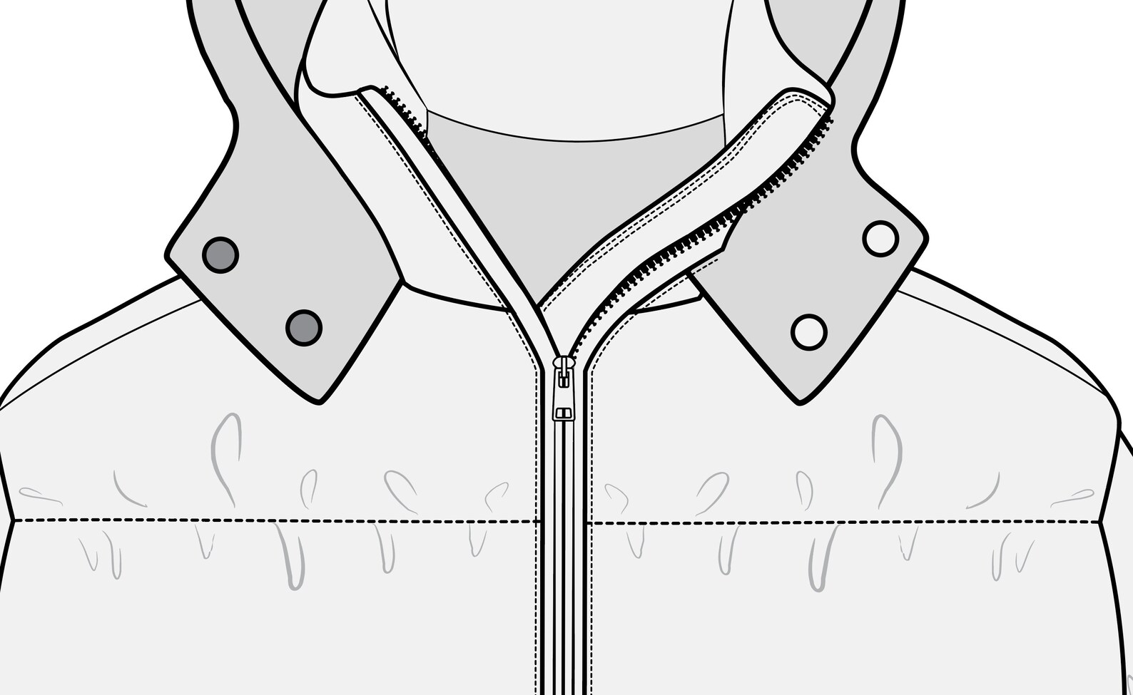 Long Puffer Hooded Jacket Vector CAD Template With Front, Back and Open ...