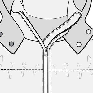 Long Puffer Hooded Jacket Vector CAD Template With Front, Back and Open ...