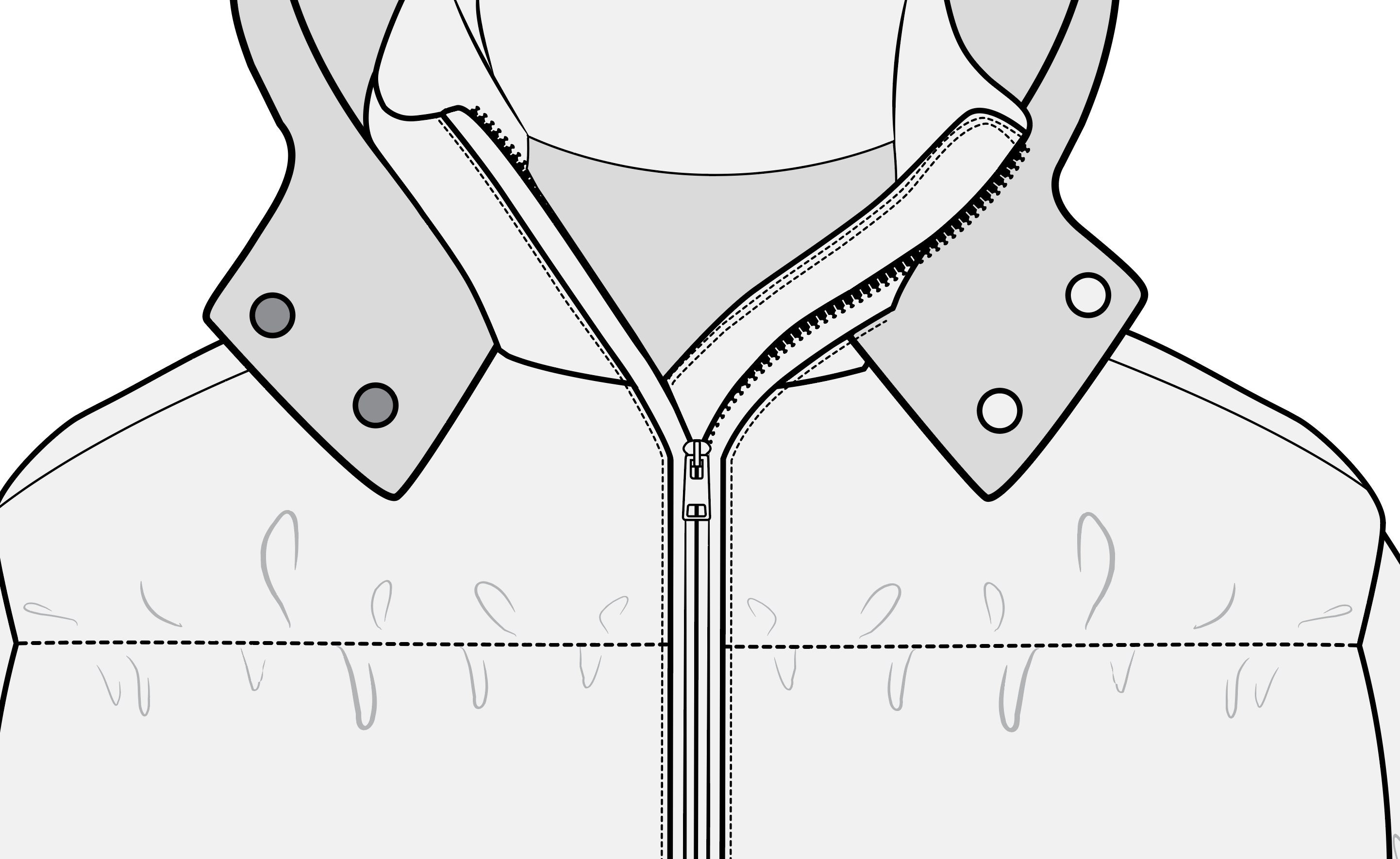 Long Puffer Hooded Jacket Vector CAD Template With Front, Back and Open ...