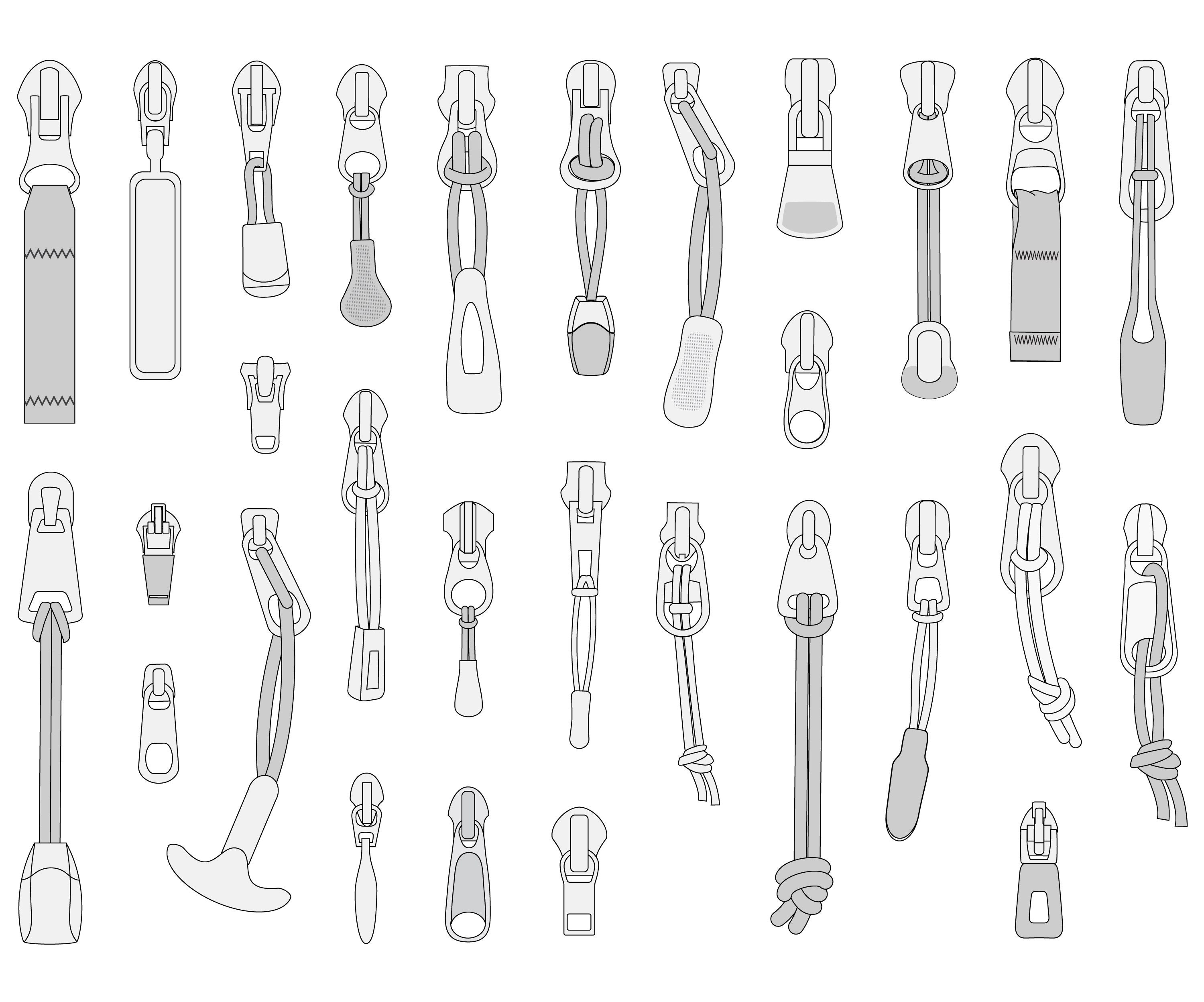 Outerwear Zipper Pull Vector Set - Fashion Illustration Trims ...