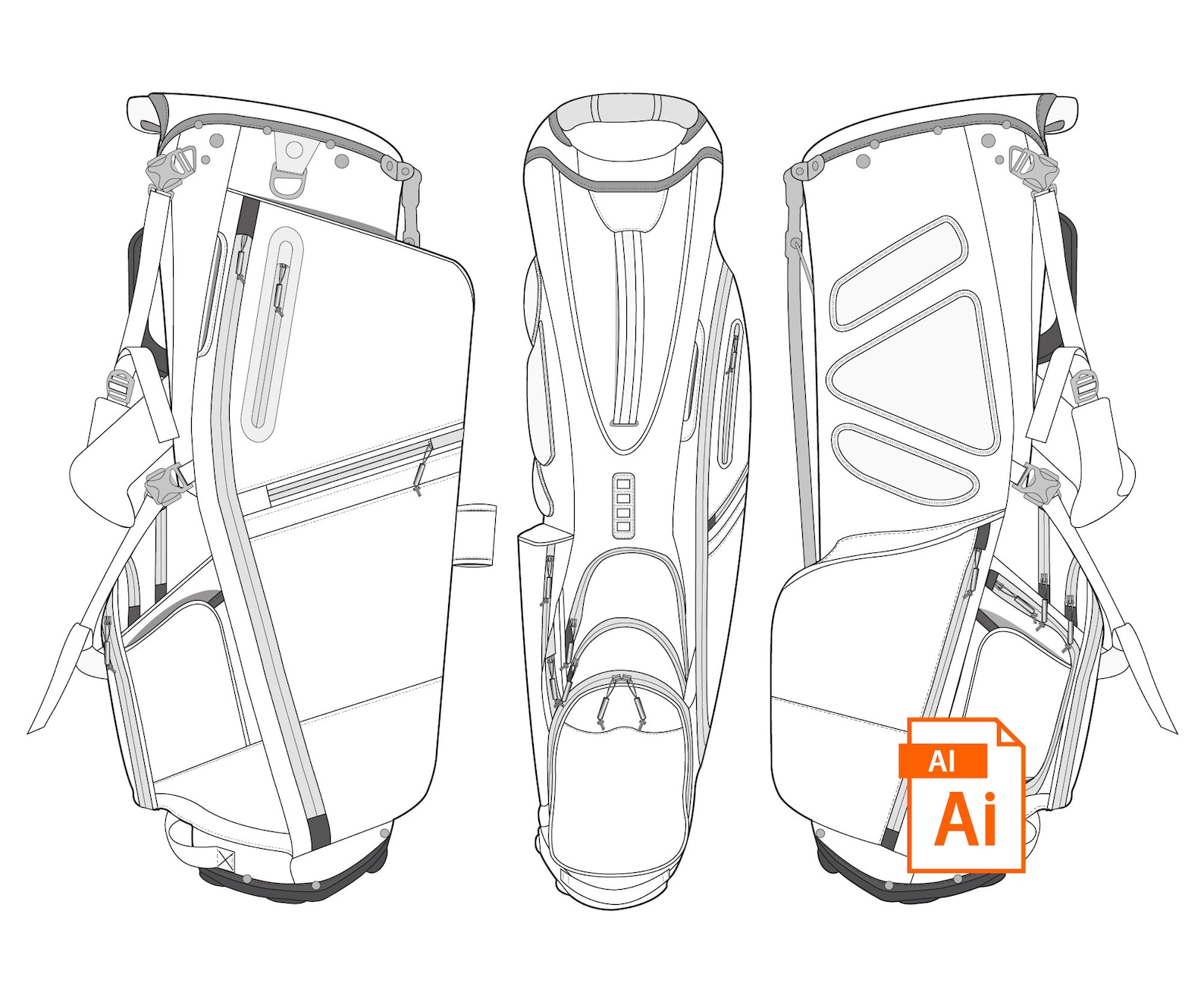 Golf Bag Technical Illustration Vector With Editable Features - Front ...