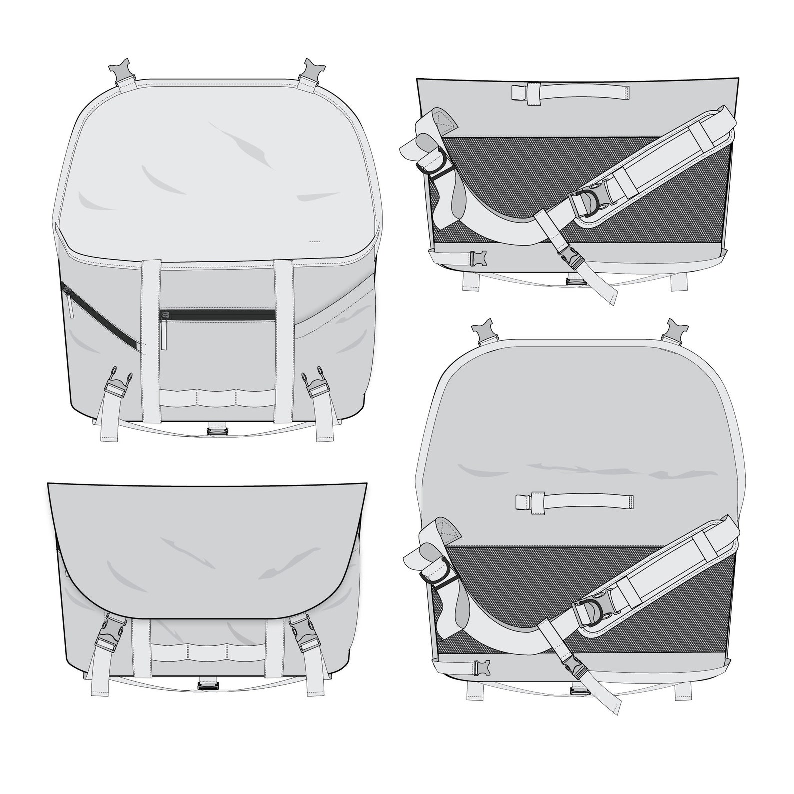 Editable Messenger Bag Vector Technical Illustration - Front, Back ...