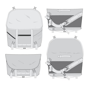 Editable Messenger Bag Vector Technical Illustration - Front, Back ...