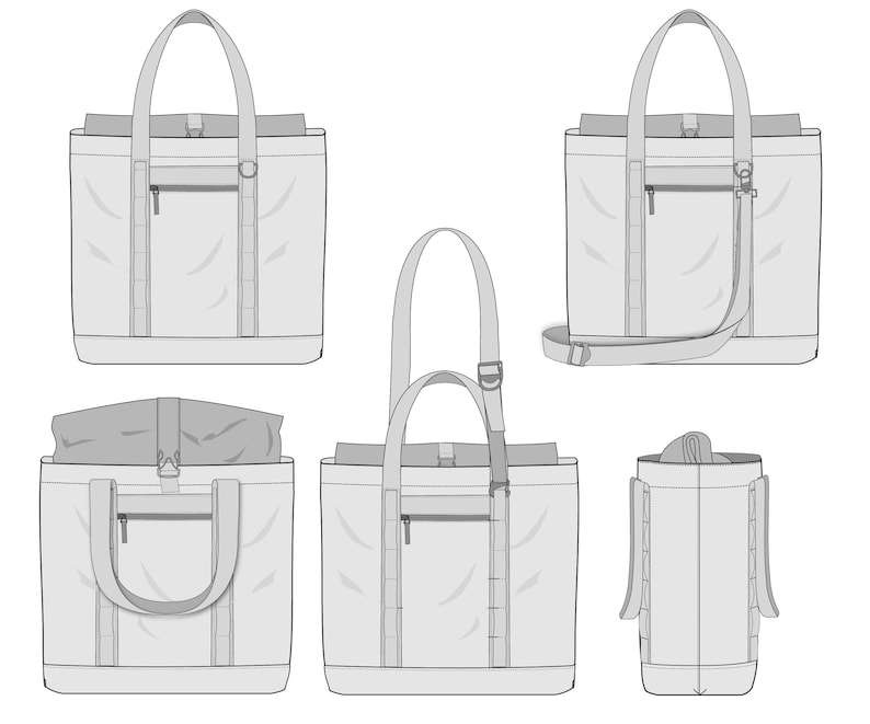 Tote Bag CAD Vector Illustration Pack - With Editable Strokes and Fills ...
