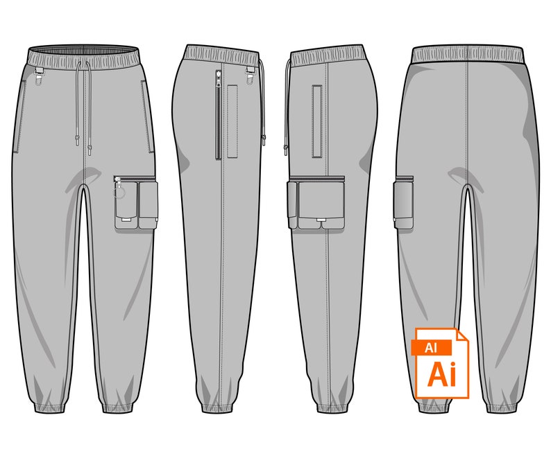 Utility Track Pant Fashion Technical Illustration - Editable Vector ...