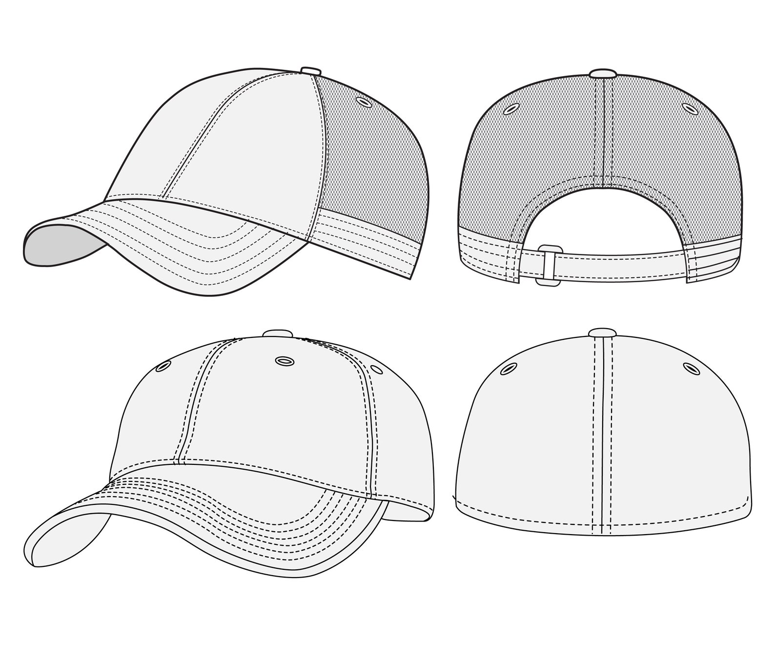 Headwear Technical Vector Illustration Set - With Editable Strokes and ...